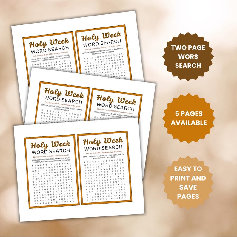 Holy Week Word Search Puzzle Game Easter Bible Game Printable Digital ...