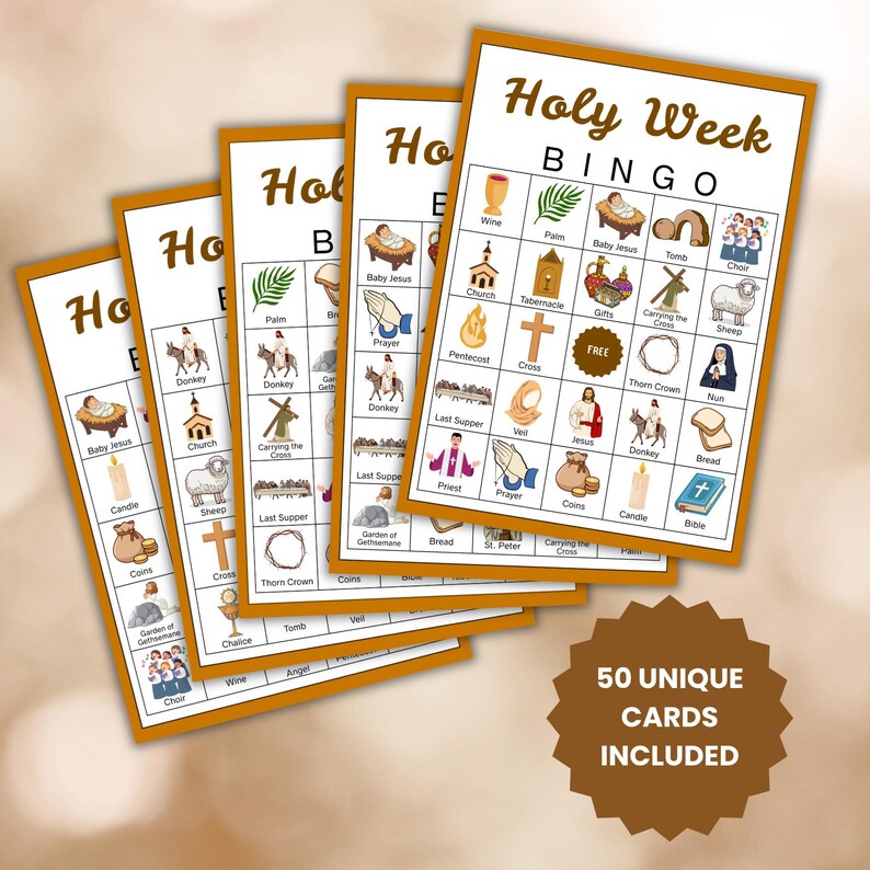 50 Holy Week Bingo Lent Bingo Cards Game Church Activity Printable ...