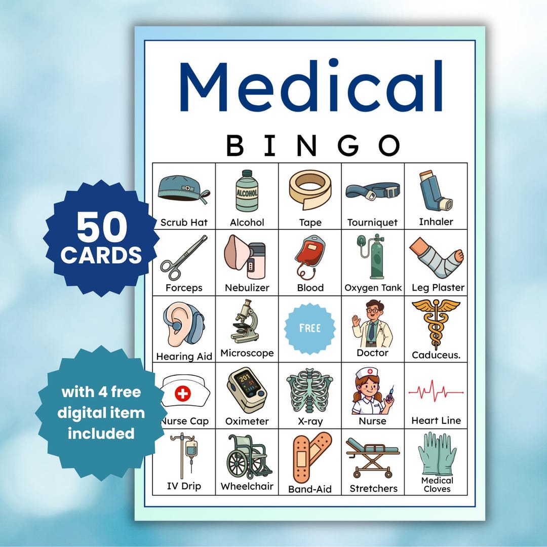 50 Medical Bingo Cards Game, Doctor Bingo, Nurse Bingo, Nurse ...