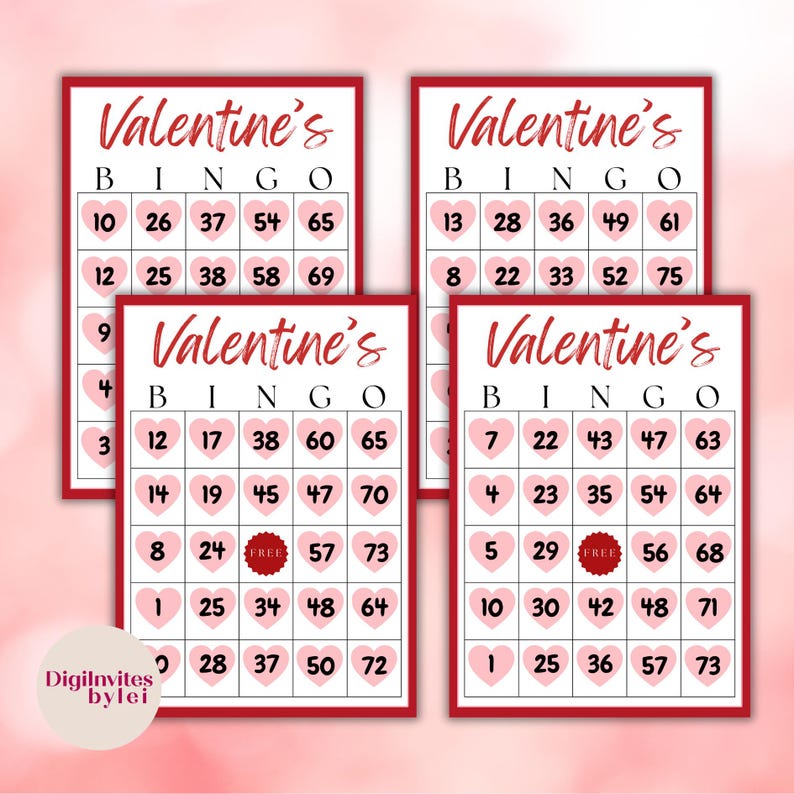100 Valentines Bingo Cards Game Fun Valentines Day Game Printable ...