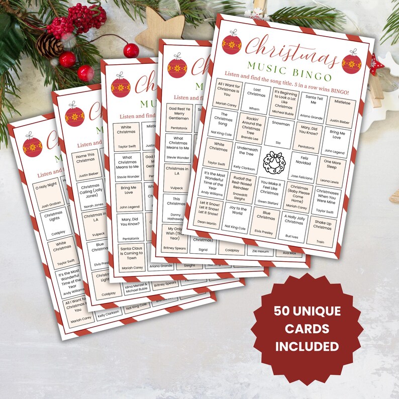 Christmas Music Bingo Holiday Party Game Printable Digital Download - Etsy