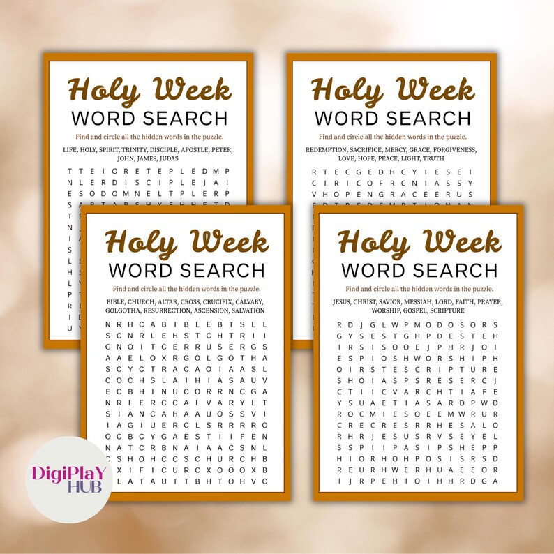 Holy Week Word Search Puzzle Game Easter Bible Game Printable Digital ...