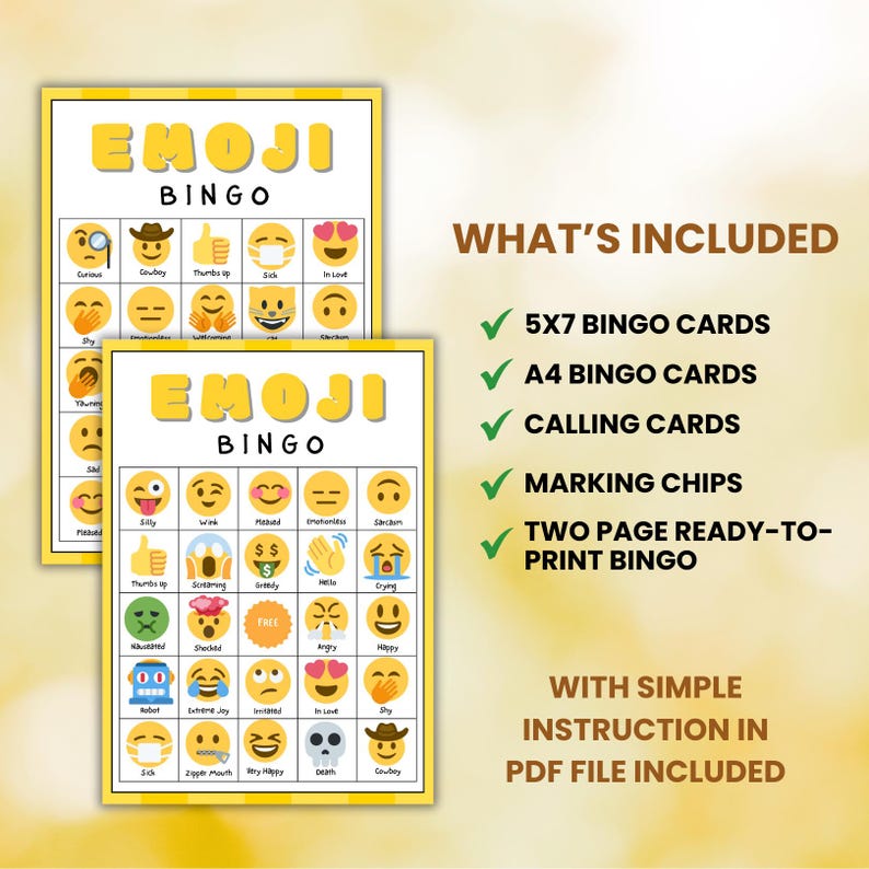 50 Emoji Bingo Game Kids Classroom Activity Printable Digital Downloads ...