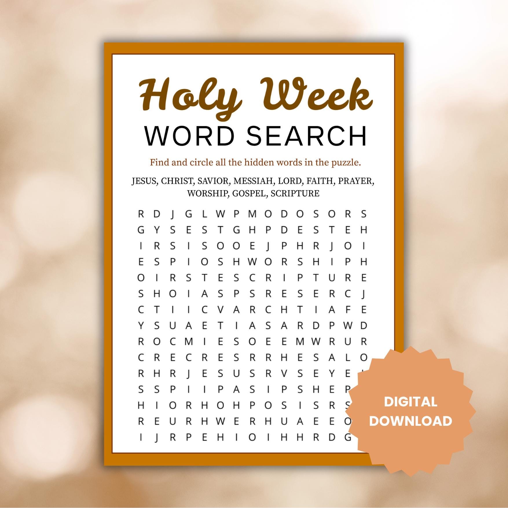 Holy Week Word Search Puzzle Game Easter Bible Game Printable Digital ...