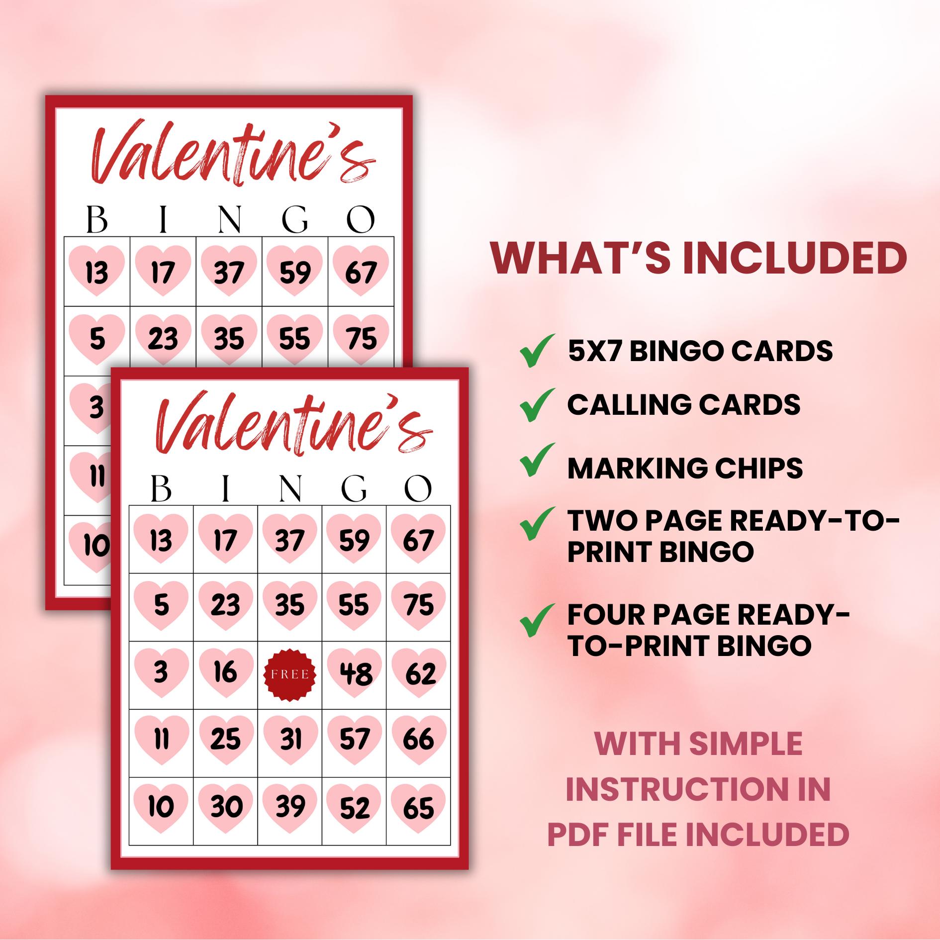 100 Valentines Bingo Cards Game Fun Valentines Day Game Printable ...