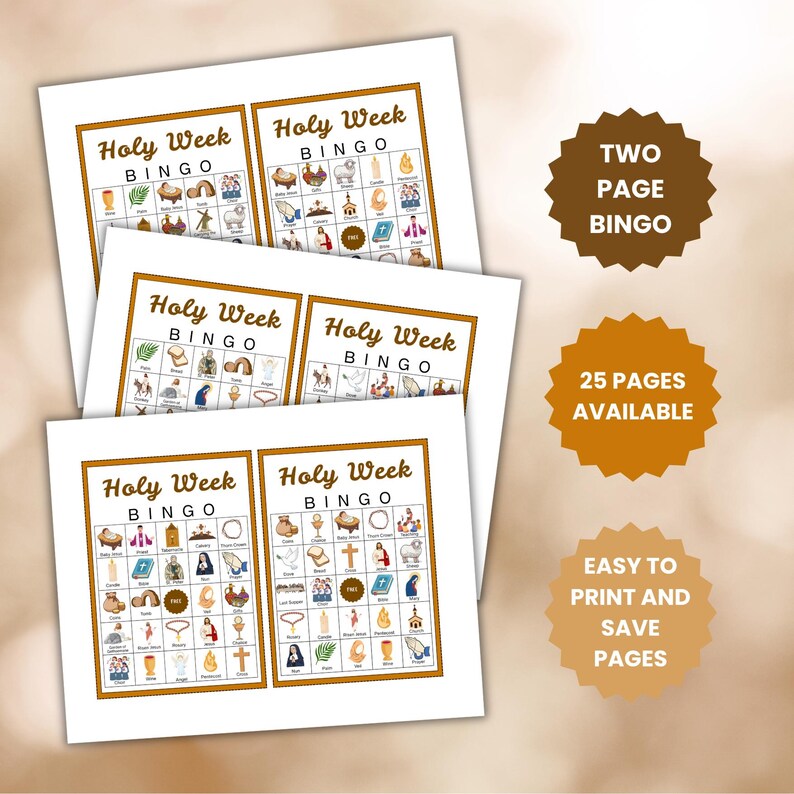 50 Holy Week Bingo Lent Bingo Cards Game Church Activity Printable ...