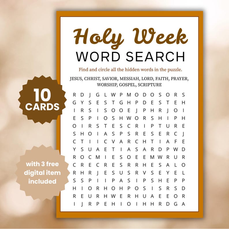 Holy Week Word Search Puzzle Game Easter Bible Game Printable Digital ...