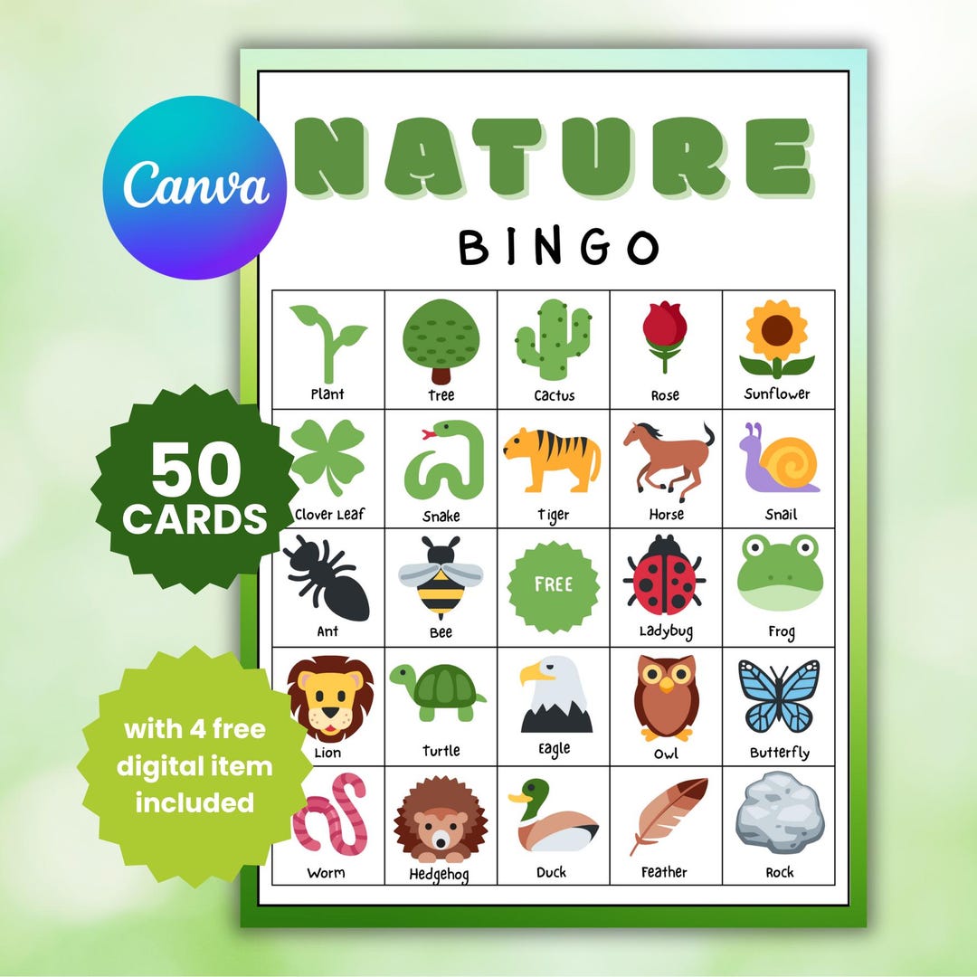 50 Nature Bingo Game Outdoor Bingo Cards for Kids Classroom Activities ...