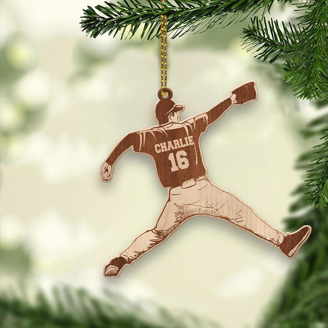 Baseball Pitcher Wooden Ornament Custom Name and Jersey Number ...