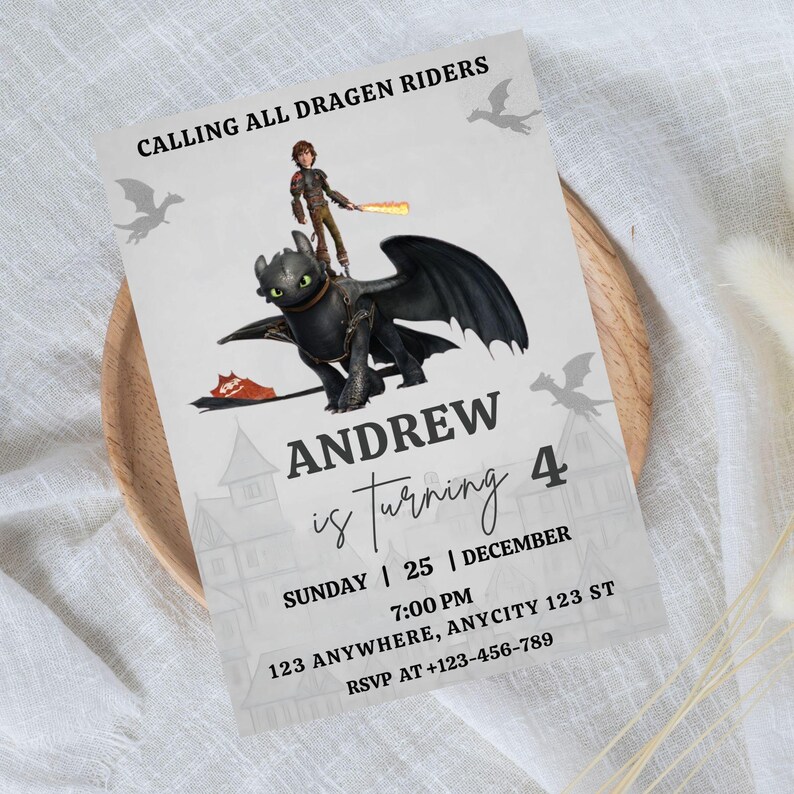 How to Train Your Dragon Birthday Invitation: Viking Party, Canva ...