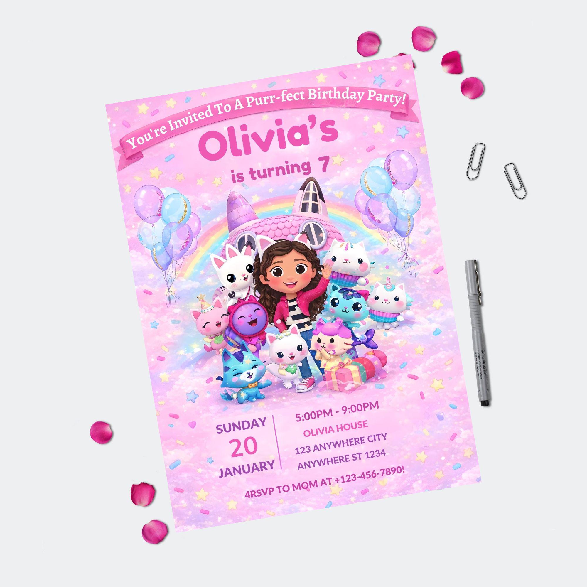 Editable Gabbys Dollhouse Birthday Invitation Gabby's Kids Birthday ...