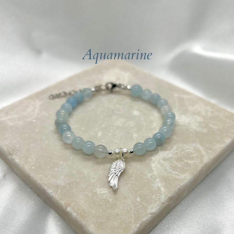 Silver Angel With Aquamarine - Etsy UK