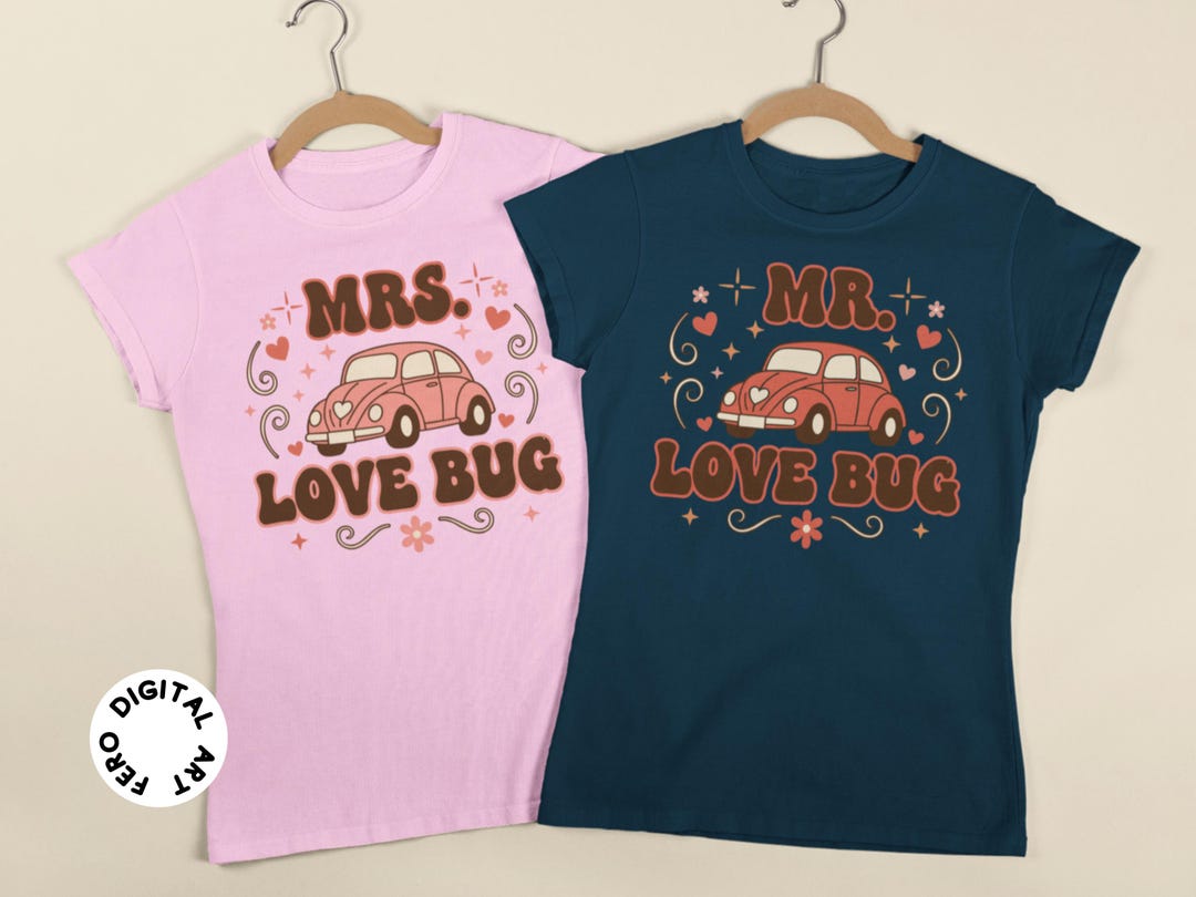 Retro Valentine's Day PNG | Mr & Mrs Love Bug Couple Shirts (digital ...