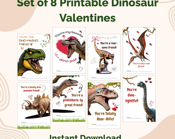 Dinosaur Valentines Cards, Watercolor Dino Classroom Printables (US ...