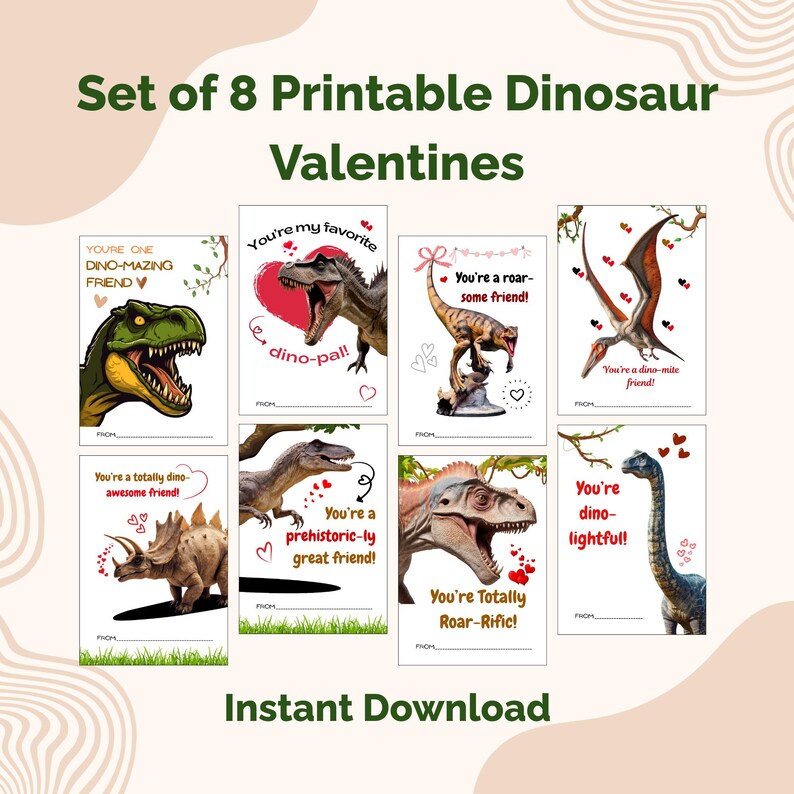 Dinosaur Valentines Cards, Watercolor Dino Classroom Printables (US ...