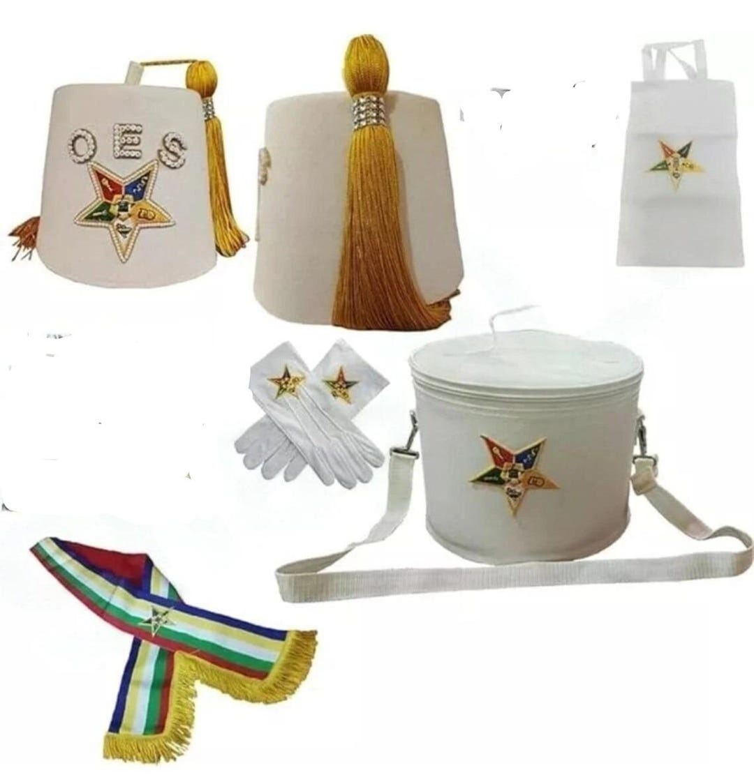 Masonic Regalia OES Fez off White With Tassel Gloves Sash and OES Bag ...