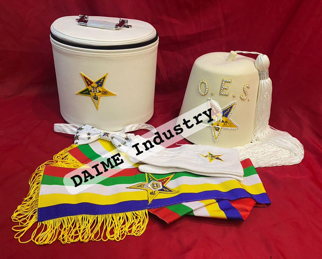 Masonic OES Fez off White With Tassel Gloves Sash and Tie With Case - Etsy