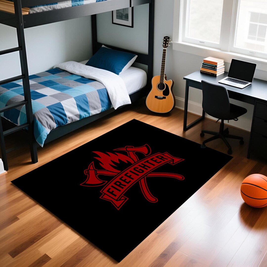 Living Room Rug, Firefighter Theme Rectangle Rug, Washable, Non Slip ...