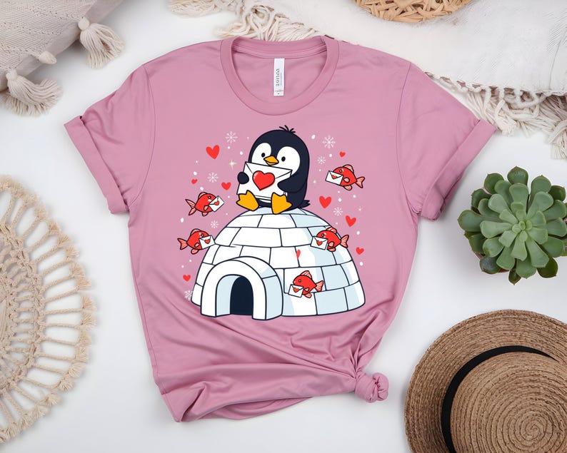 Penguin Valentine's Day T-shirt - Love Notes, Fish Graphic - Etsy