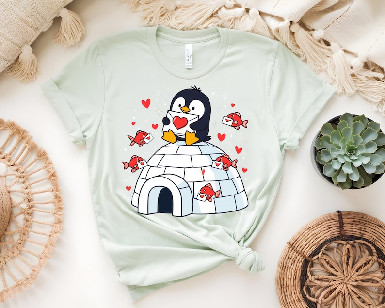 Penguin Valentine's Day T-shirt - Love Notes, Fish Graphic - Etsy