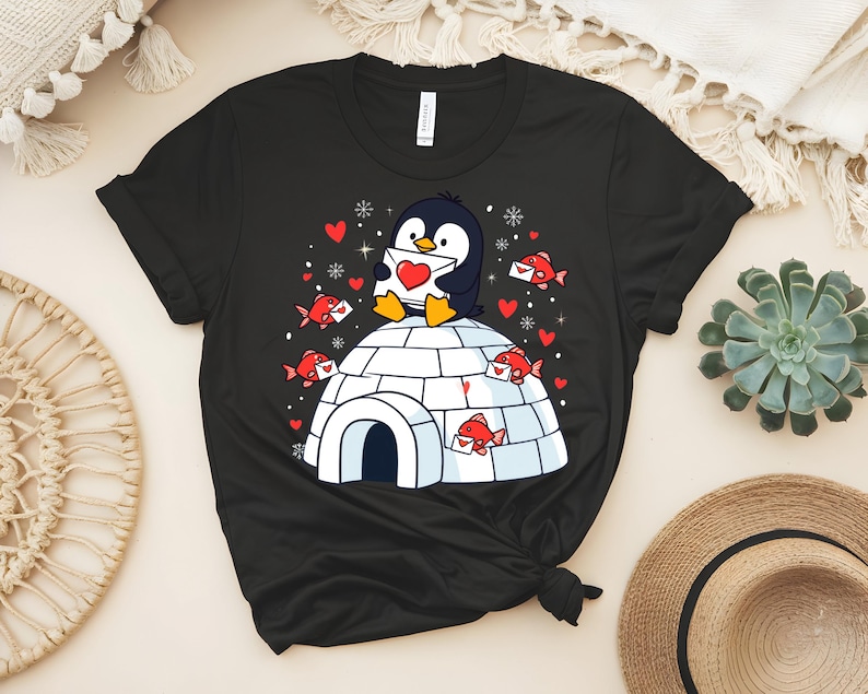 Penguin Valentine's Day T-shirt - Love Notes, Fish Graphic - Etsy