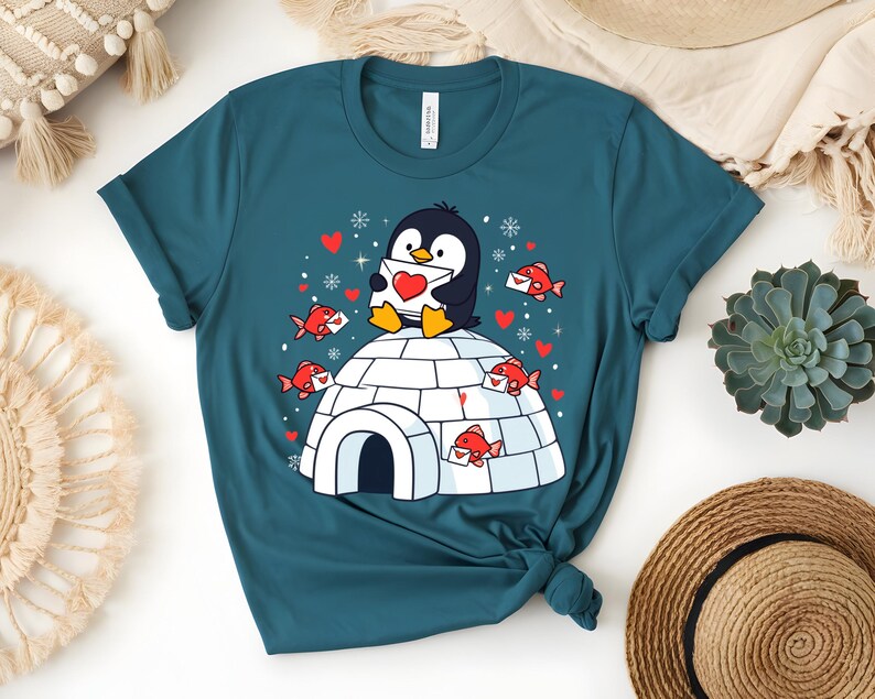 Penguin Valentine's Day T-shirt - Love Notes, Fish Graphic - Etsy