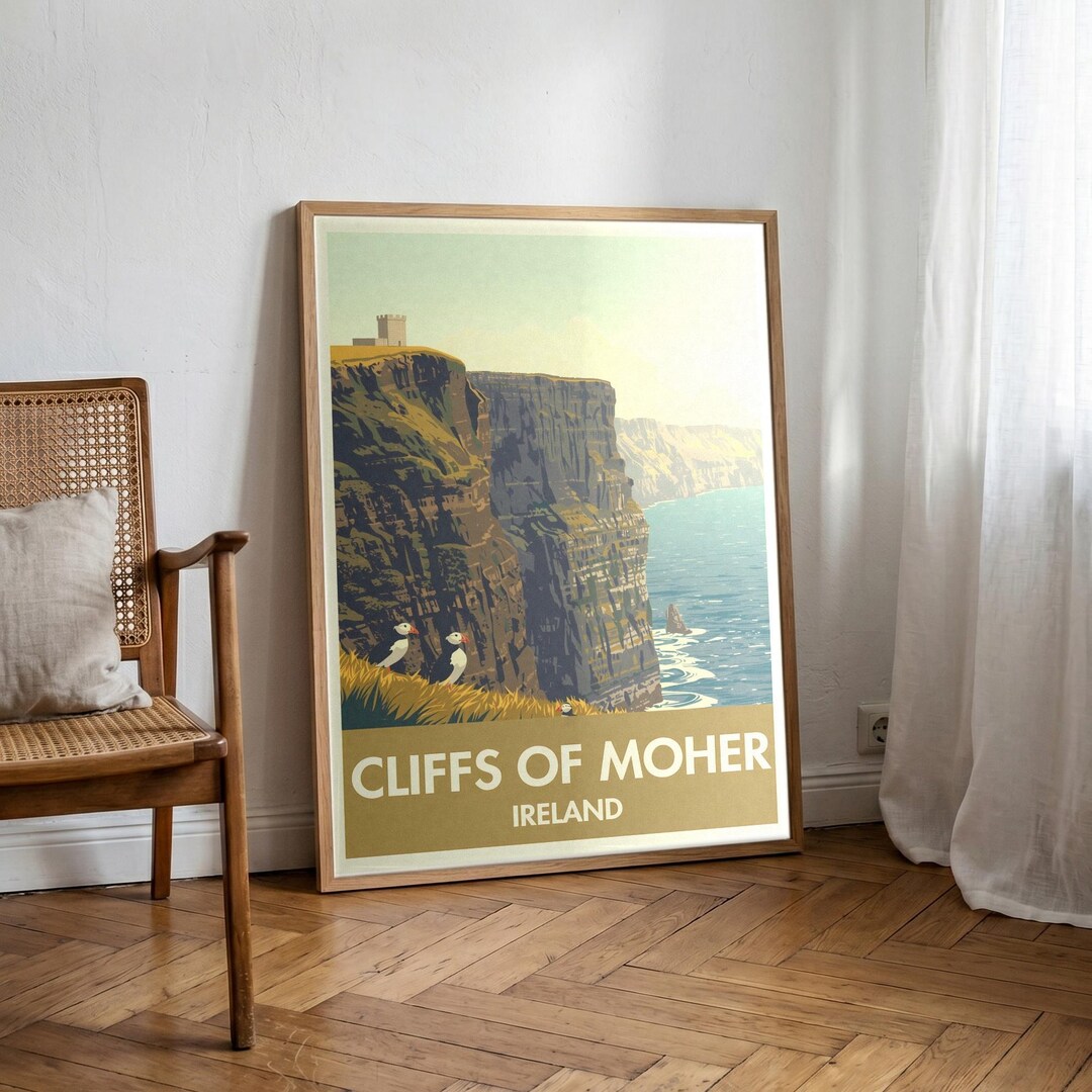 Cliffs of Moher Vintage Travel Poster Print | 1950s Retro Ireland Wall ...