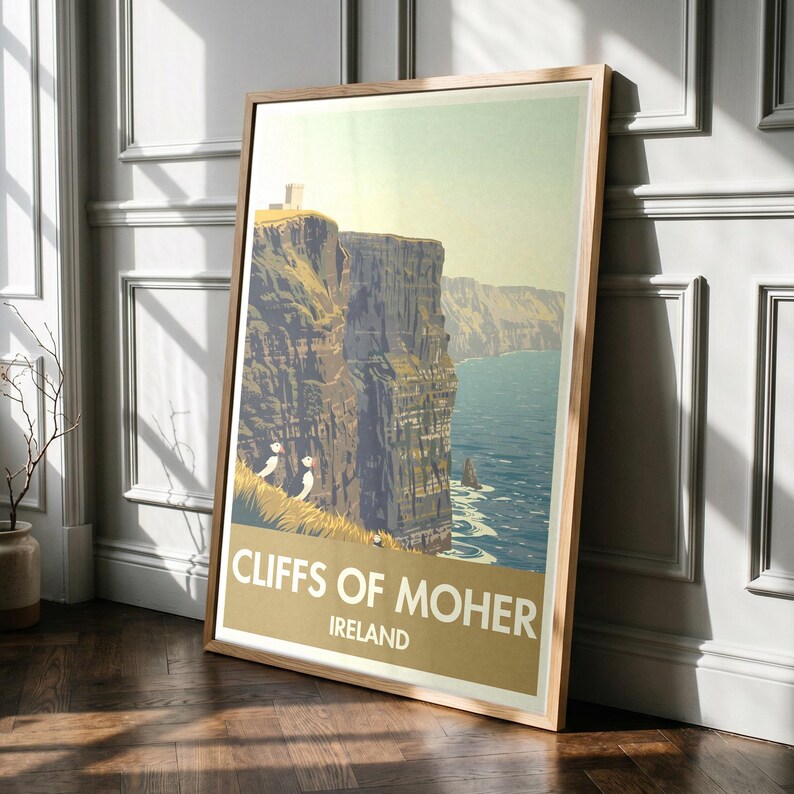 Cliffs of Moher Vintage Travel Poster Print | 1950s Retro Ireland Wall ...