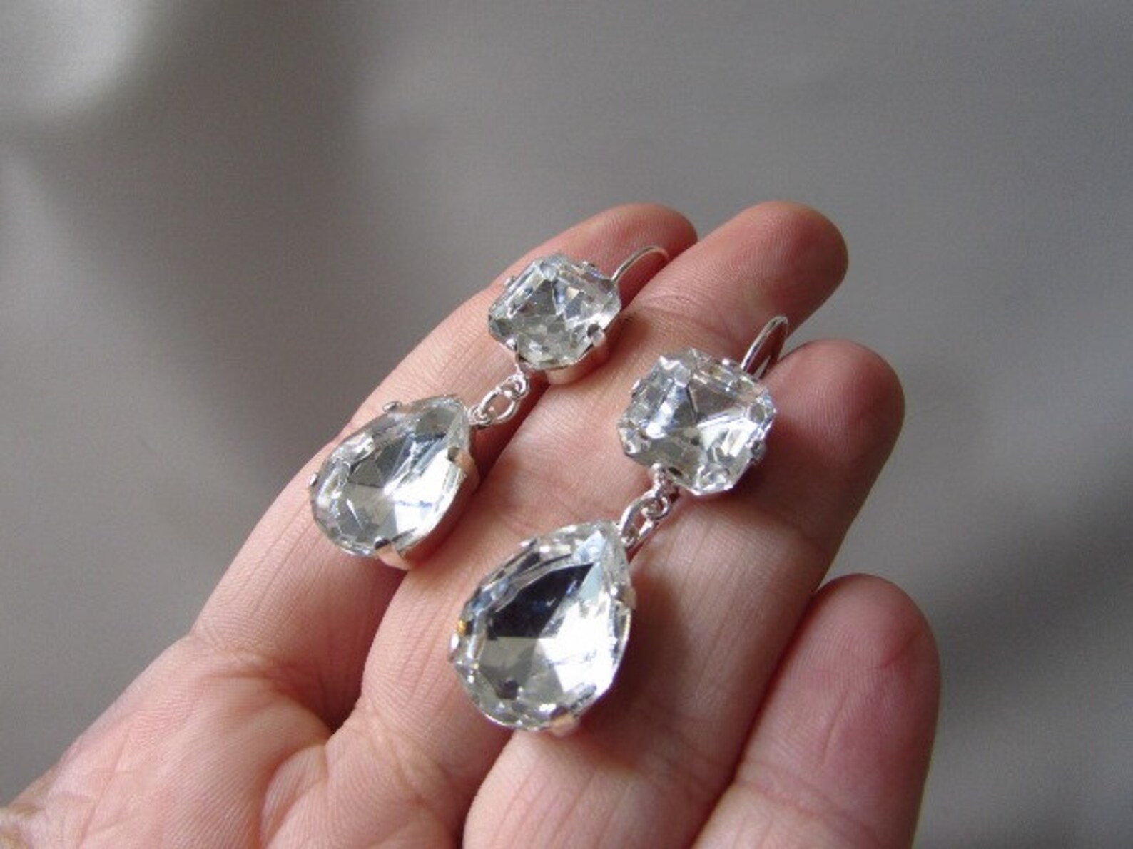 Clear Crystal Earrings, Diamond Wedding Earring, Paste Glass Jewelry ...
