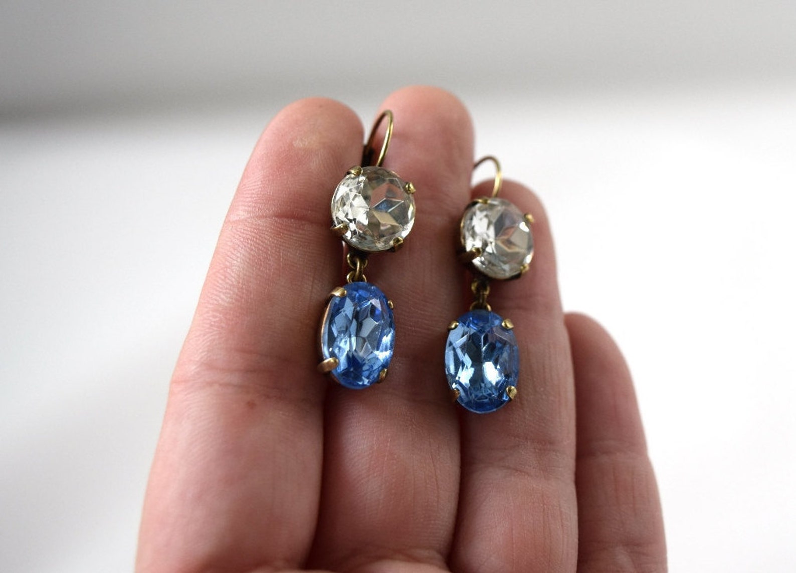 Light Blue Crystal Earrings, Clear Rhinestones and Blue, Sky Blue ...