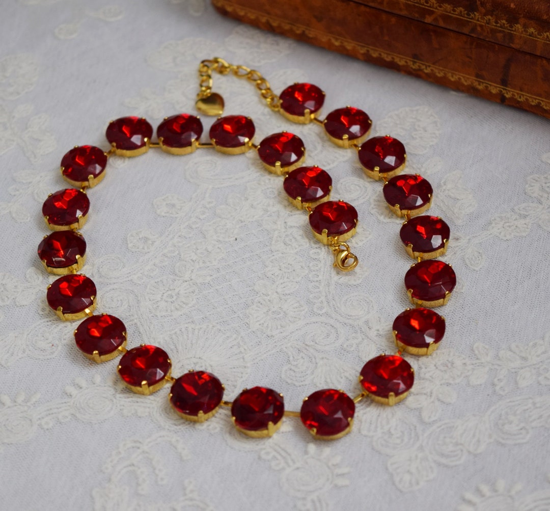 Ruby Anna Wintour Necklace, Red Georgian Collet Necklace, Georgian ...