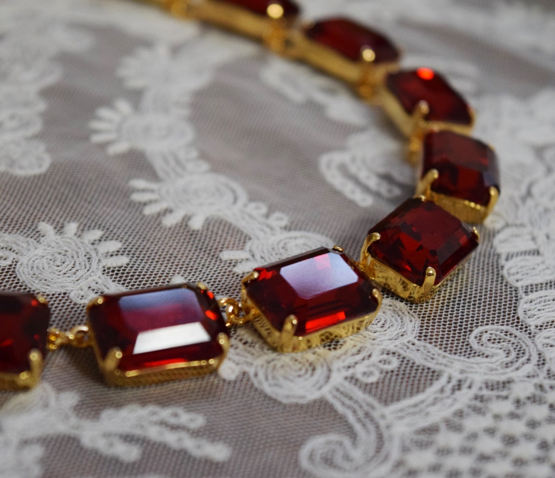 Ruby Red Statement Necklace, 18th Century Necklace, Red Collet Necklace ...