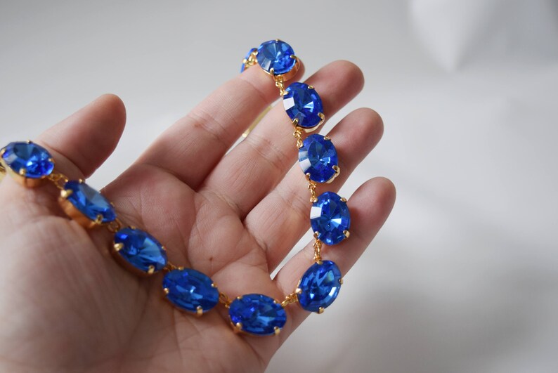 Sapphire Blue Swarovski Crystal Collet Necklace, Royal Blue Rivere ...