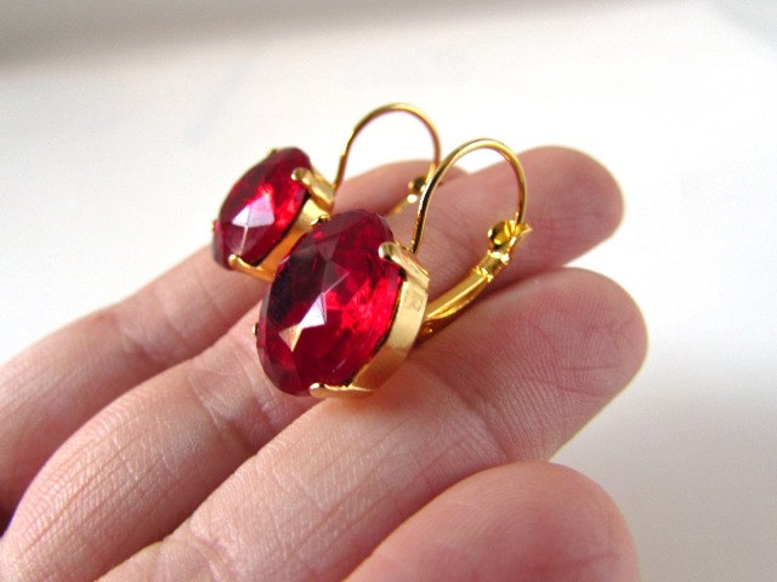 Ruby Crystal Earrings Red Rhinestone Earring Ruby Red - Etsy