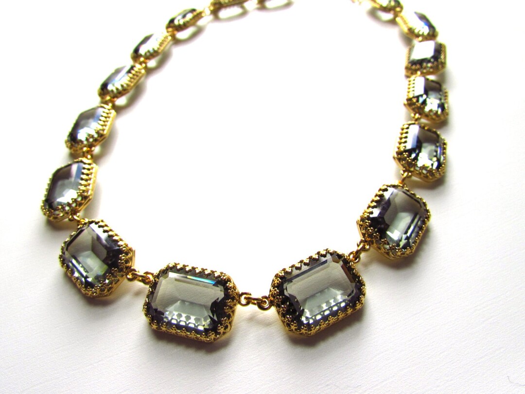 Slate Grey Swarovski Crystal Necklace Grey Collet Necklace - Etsy