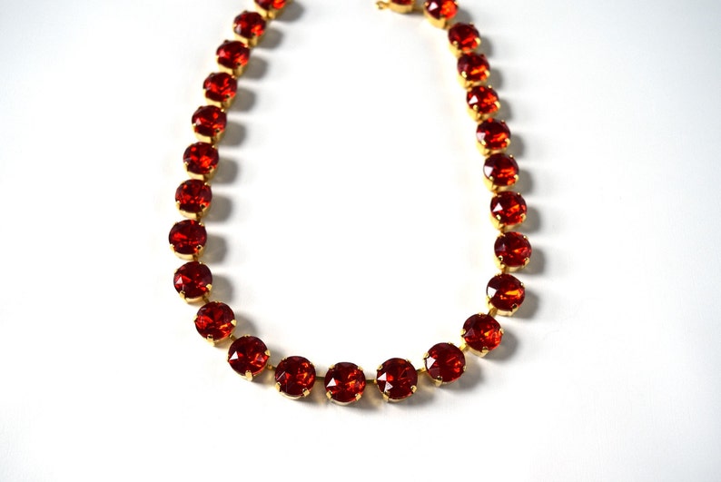 Bright Red Crystal Necklace, Ruby Red Paste Collet Necklace, Red ...