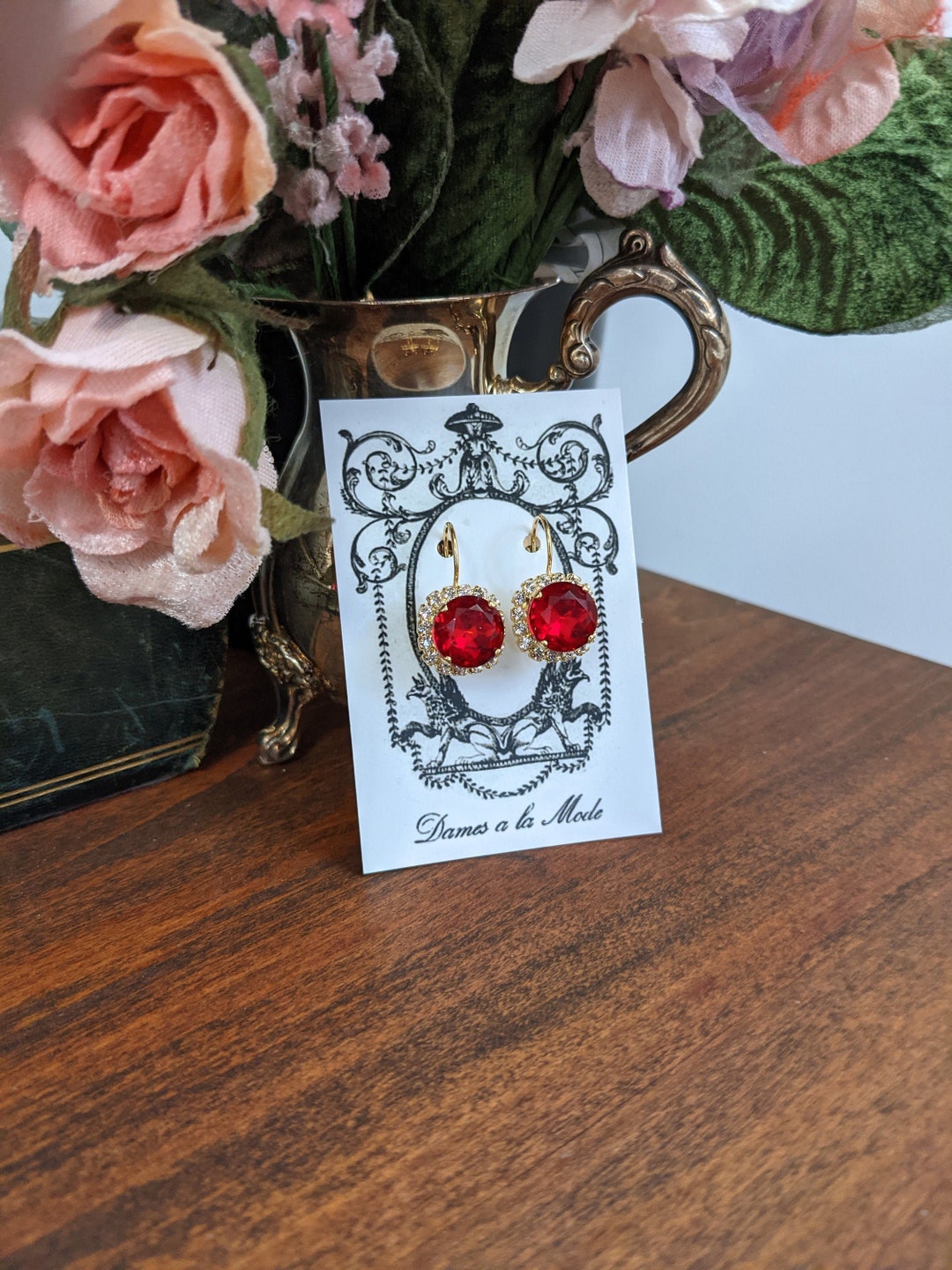 Ruby Rhinestone Earring, Red Rhinestone Earring, Ruby and Diamond ...