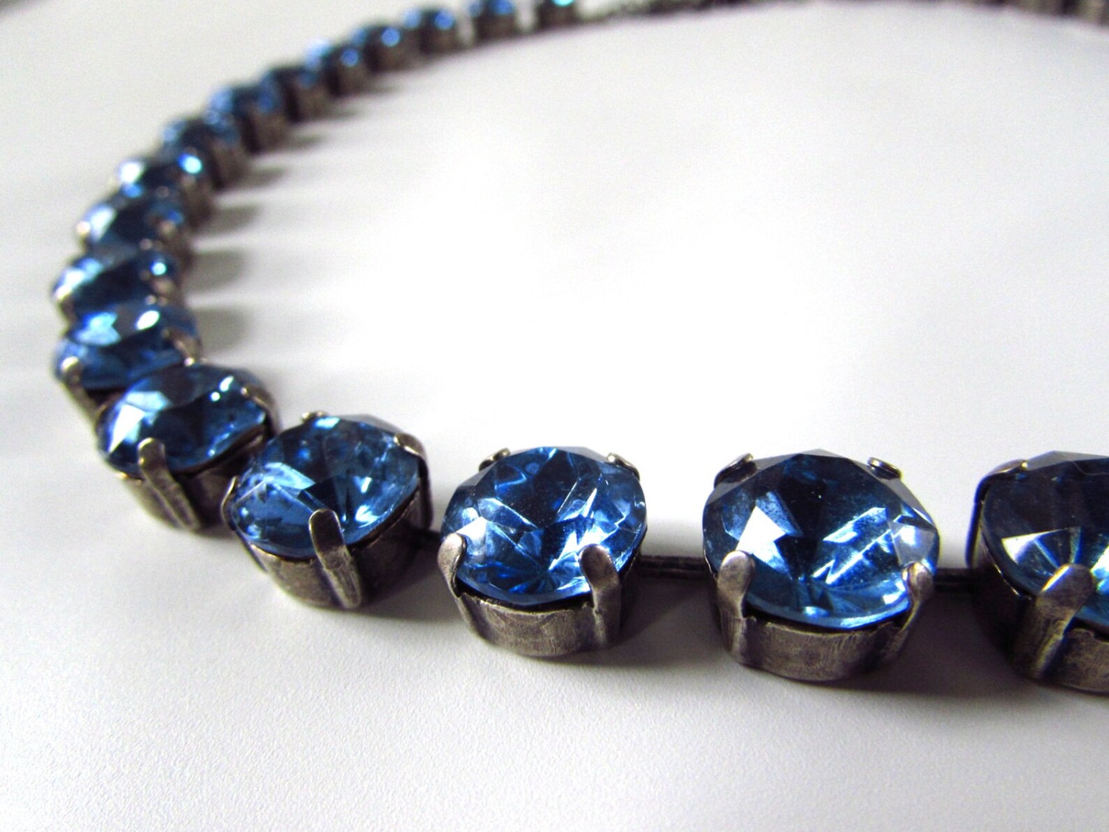 Light Blue Paste Glass Collet Necklace, Light Sapphire Blue, Ocean Blue ...