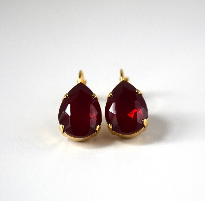 Red Rhinestone Earrings Ruby Crystal Earring Red Crystal | Etsy