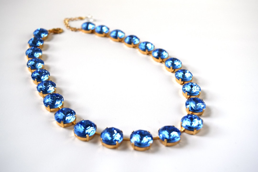 Light Blue Necklace, Ocean Blue Crystal Necklace, Blue Riviere Necklace ...