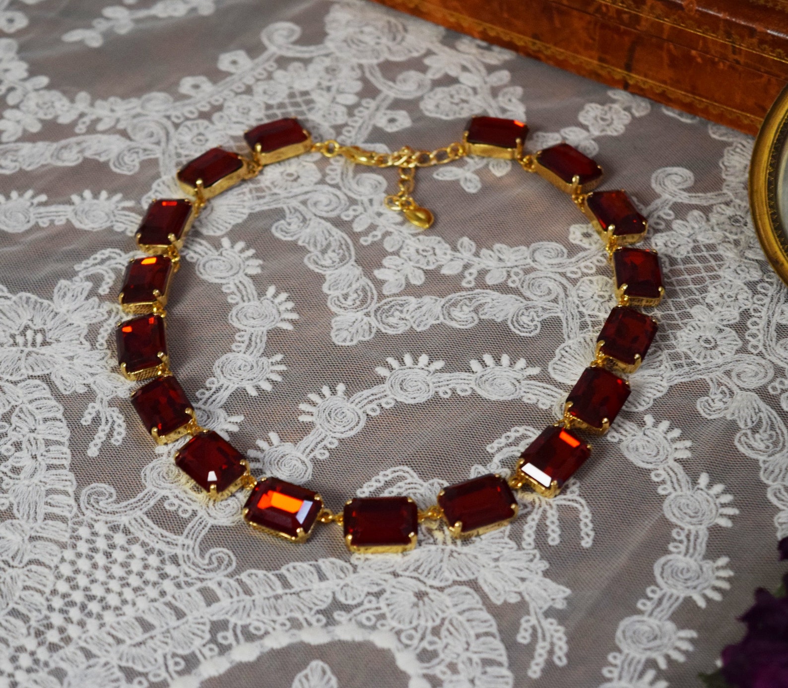 Ruby Red Statement Necklace, 18th Century Necklace, Red Collet Necklace ...