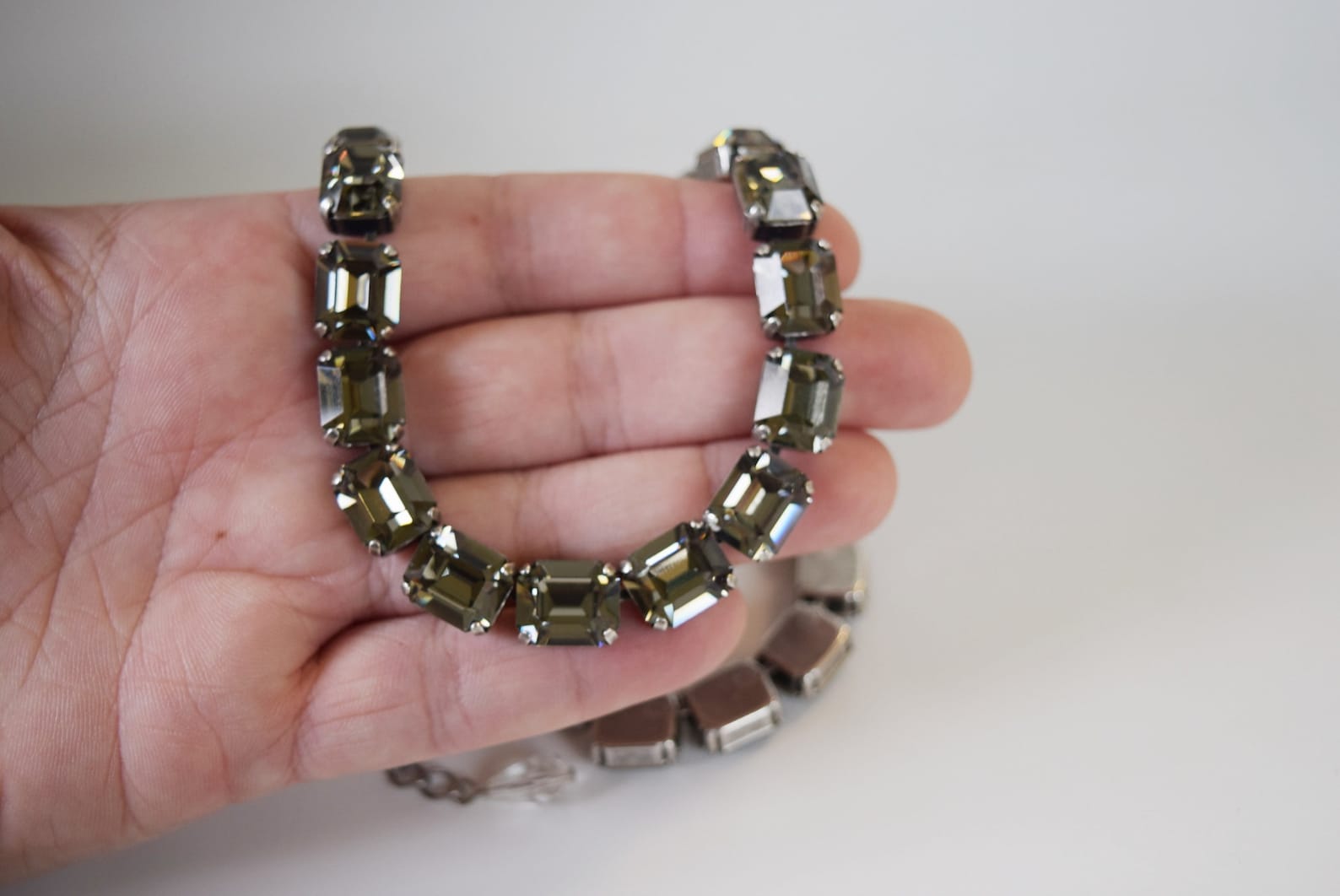 Grey Swarovski Crystal Necklace Pale Grey Rhinestone Jewelry - Etsy