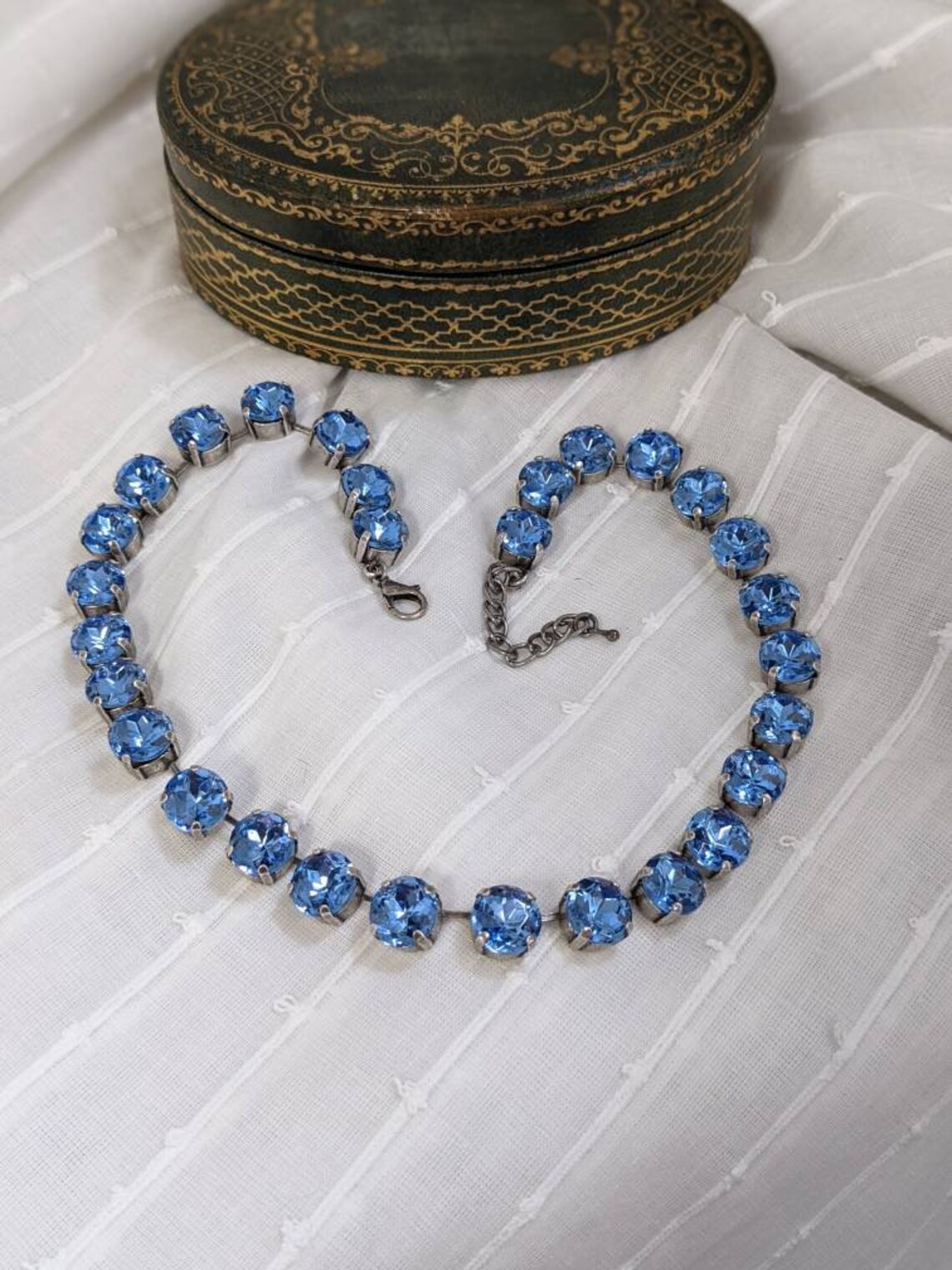 Light Blue Paste Glass Collet Necklace, Light Sapphire Blue, Ocean Blue ...