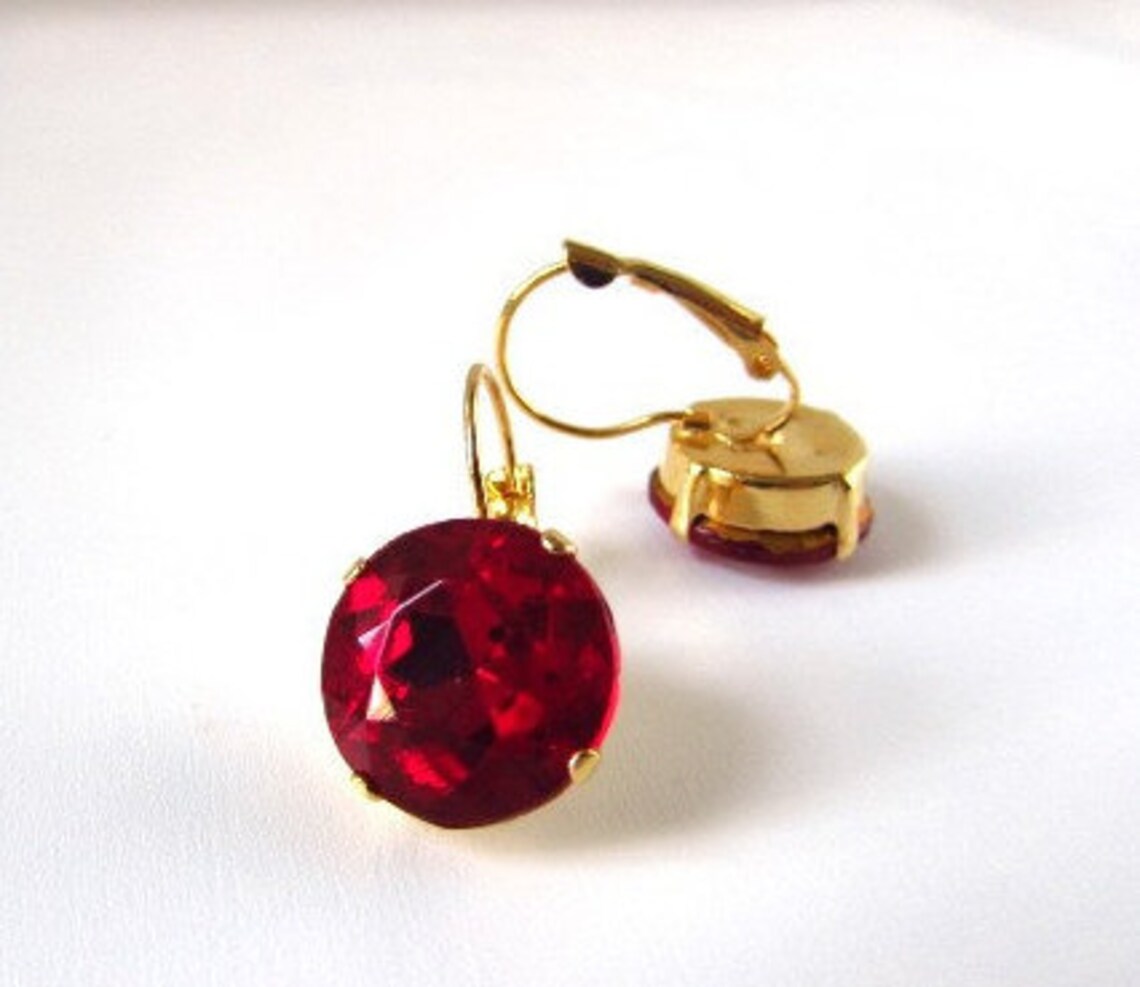 Ruby Crystal Earrings Red Rhinestone Earring Ruby Red - Etsy