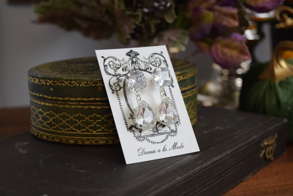 Clear Crystal Earrings, Diamond Wedding Earring, Paste Glass Jewelry ...