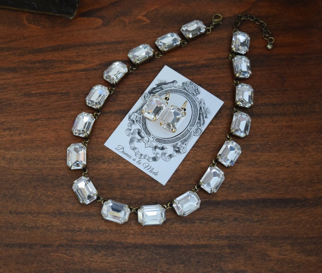 Diamond Anna Wintour Necklace, Clear Crystal Necklace, White Rinestone ...