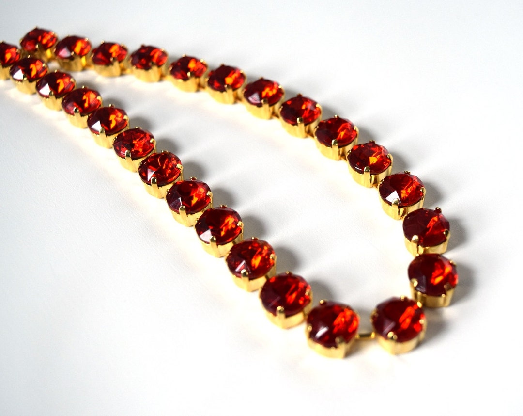 Bright Red Crystal Necklace, Ruby Red Paste Collet Necklace, Red ...