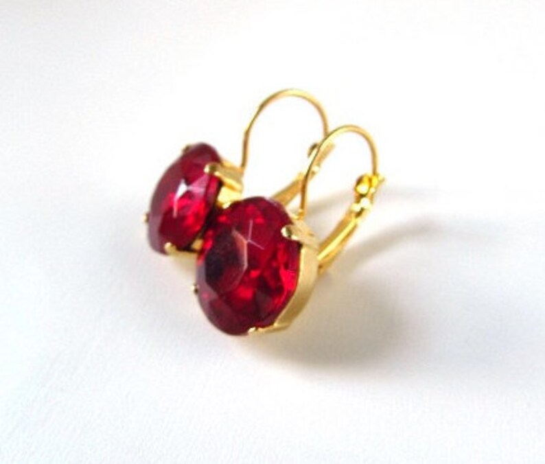 Ruby Crystal Earrings Red Rhinestone Earring Ruby Red | Etsy
