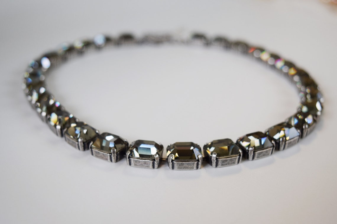 Grey Swarovski Crystal Necklace Pale Grey Rhinestone Jewelry - Etsy