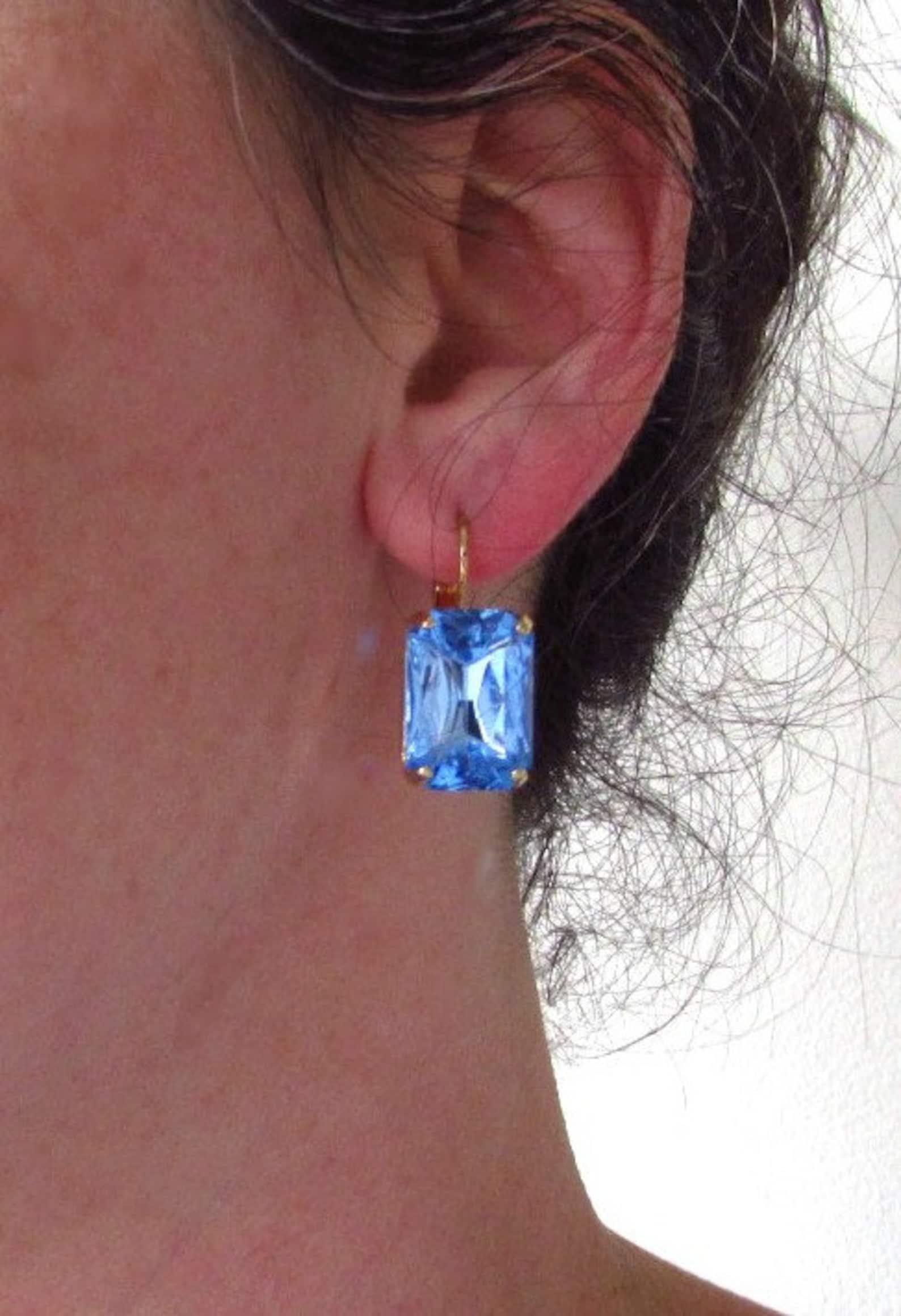 Blue Statement Earring Light Blue Earrings Blue Crystal - Etsy